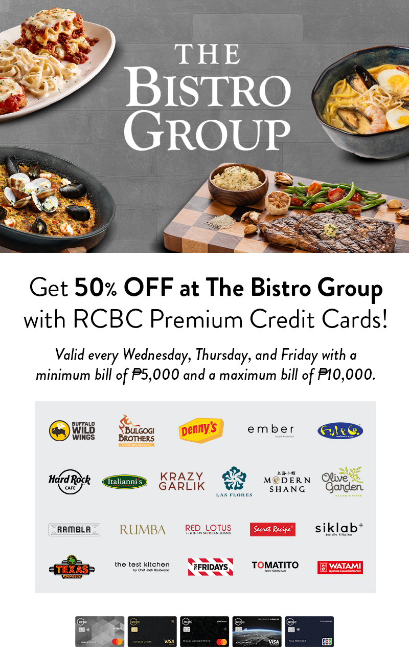 50% OFF at The Bistro Group | RCBC Credit Cards