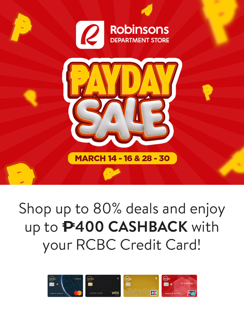 Up to ₱400 CASHBACK at Robinsons Department Store Payday Sale | RCBC ...